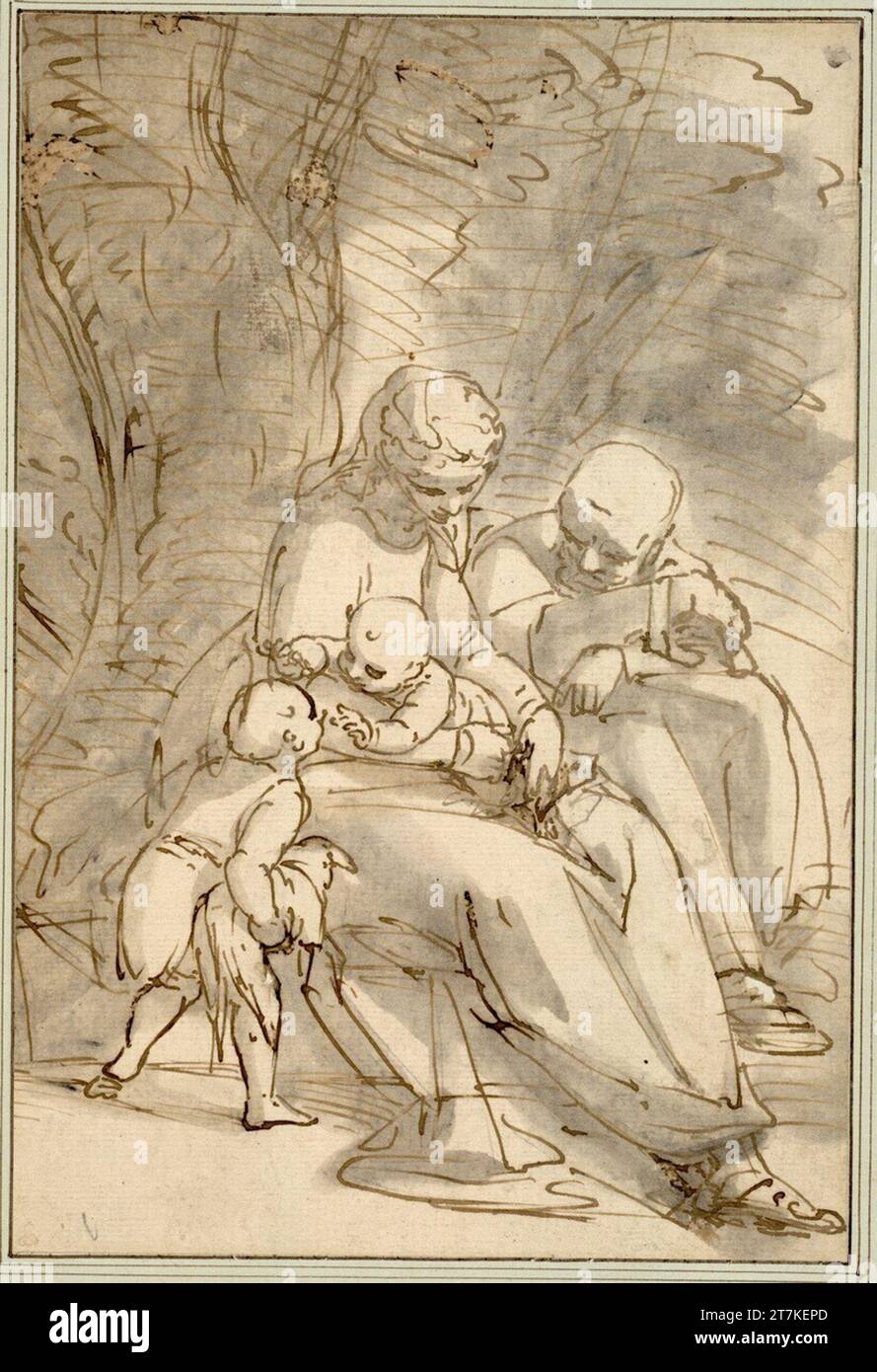 Luca Cambiaso The holy family sitting under a tree with the John's boy ...