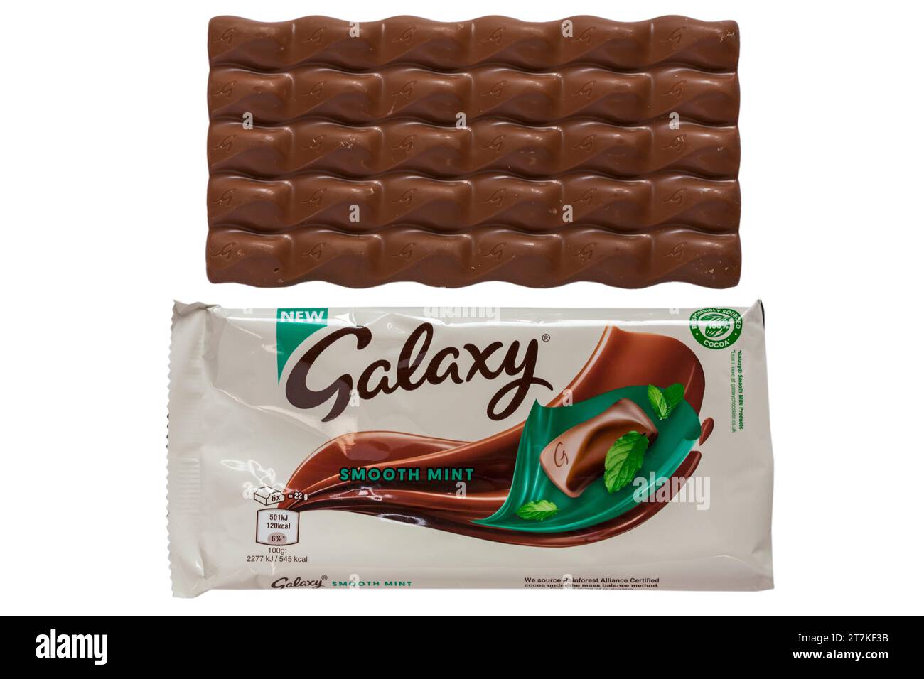 Bar of New Galaxy Smooth Mint chocolate bar removed from wrapper ...
