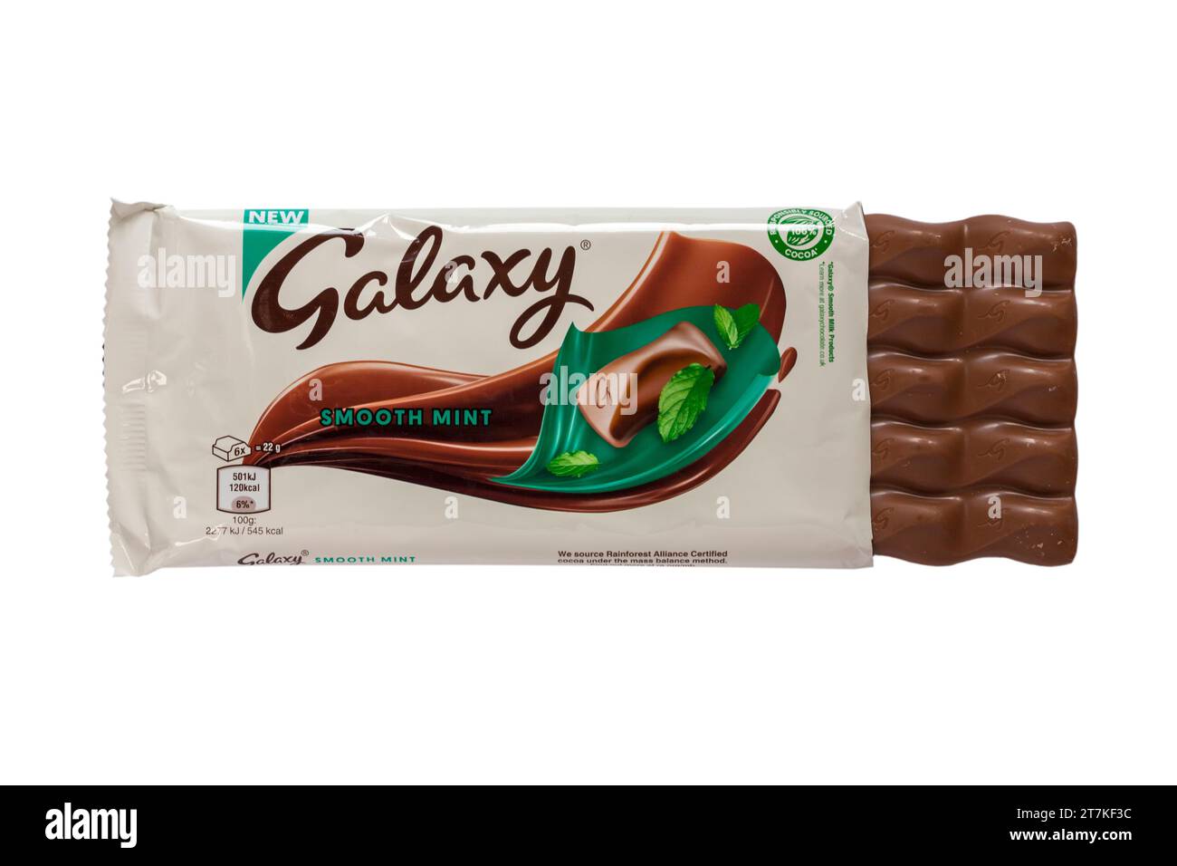 Bar of New Galaxy Smooth Mint chocolate bar opened to show contents ...