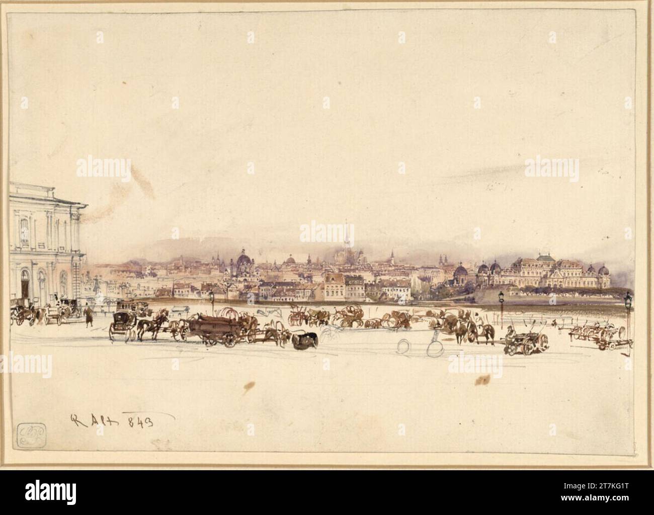 Rudolf von Alt View of Vienna from the Südbahnhof. Pencil, watercolor ...