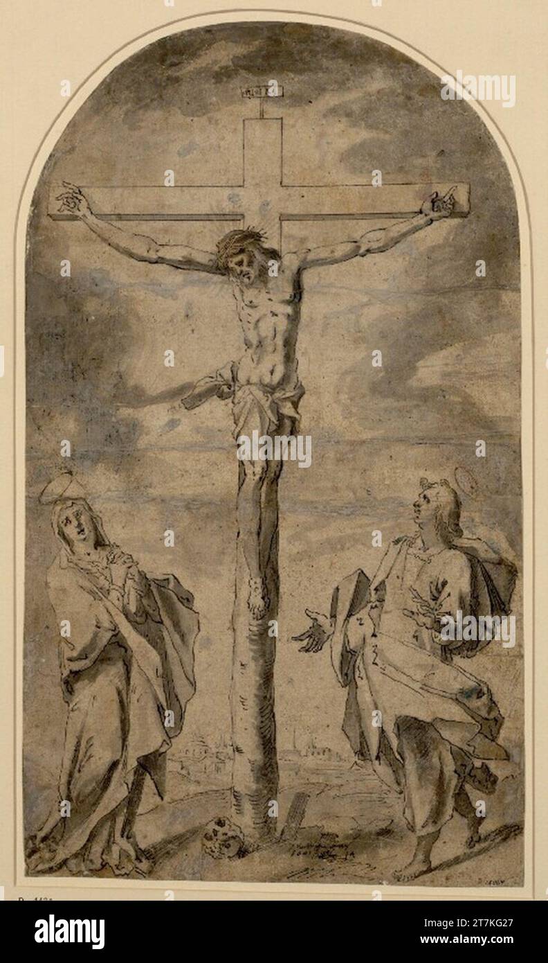 Hans von Aachen Christ on the cross between Maria and Johannes. Feder ...