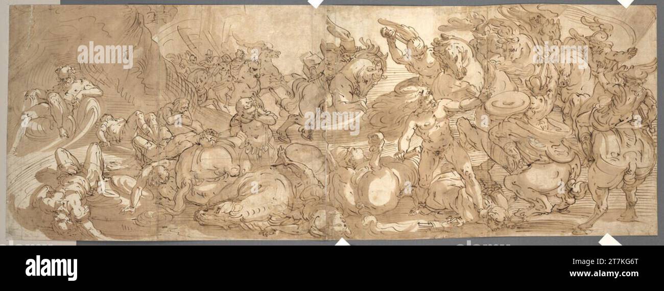 Luca Cambiaso Rider battle between Romans and Gauls (frieze). Feather ...