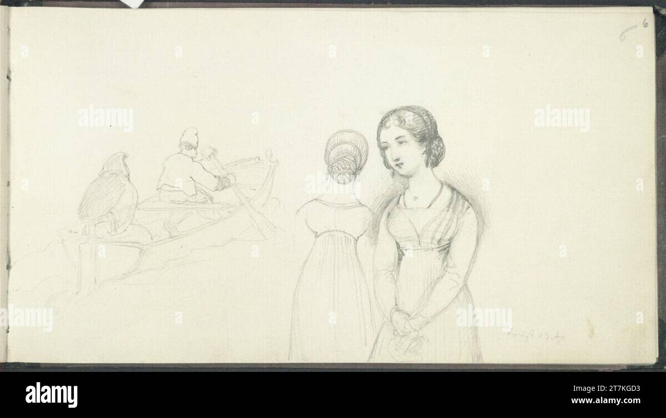 Peter Fendi Triest; Study of a rowboat with a female half-figure in the ...