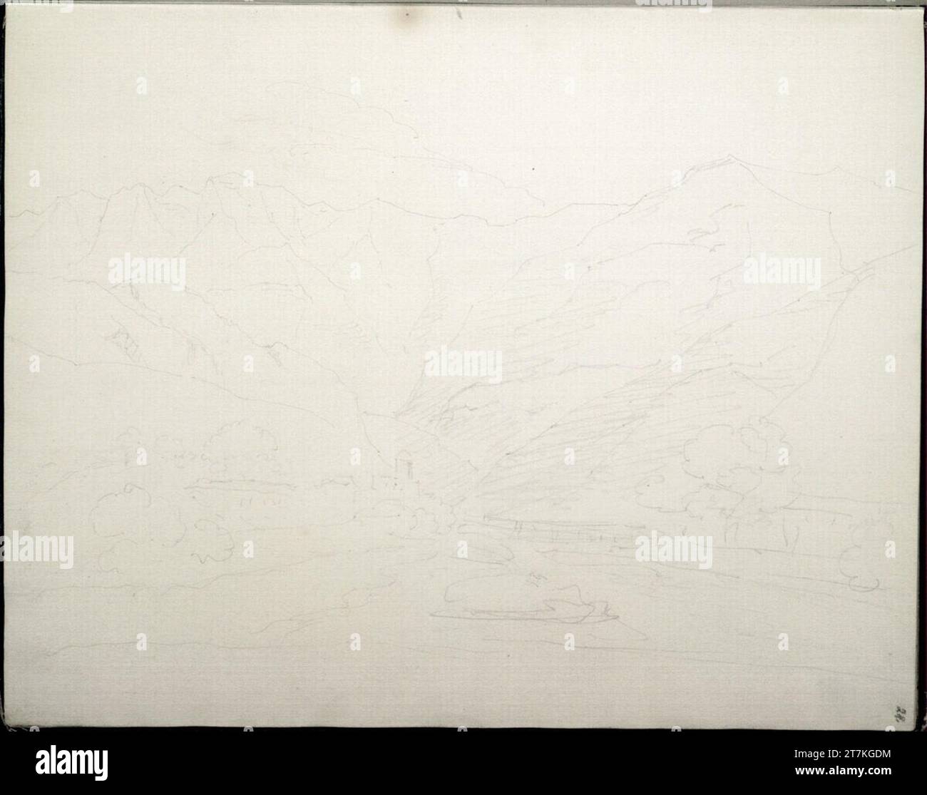 Peter Fendi Sketch of a castle in front of a high mountain range ...