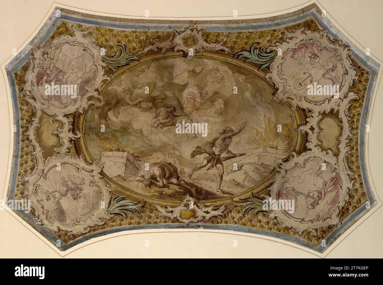 Felix Anton Scheffler Baroque ceiling design, Cain and Abel. Feder in ...