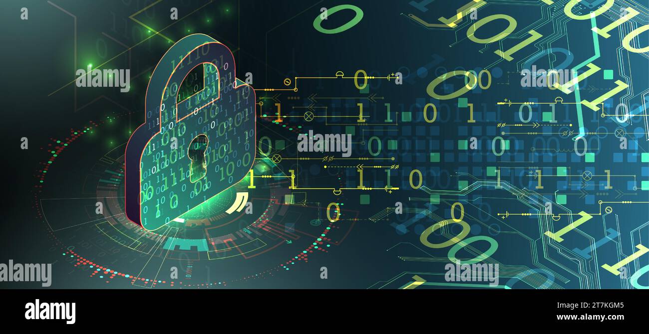 Cyber defense project. Padlock on a digital background. Hand drawn. Vector Stock Vector Image ...