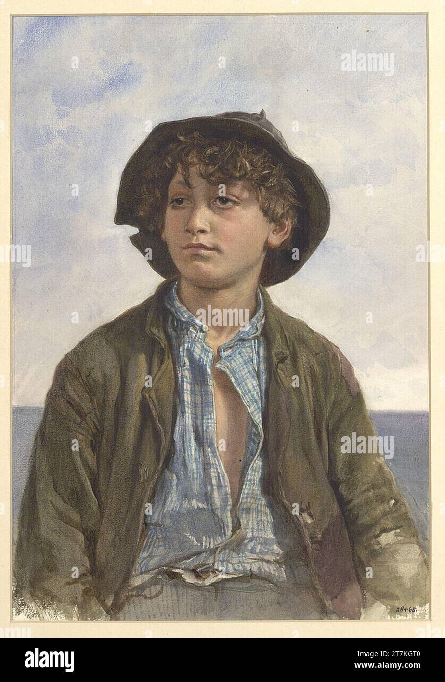 Heinrich Reichart Fischer boy. Watercolor, lights out in places, over ...