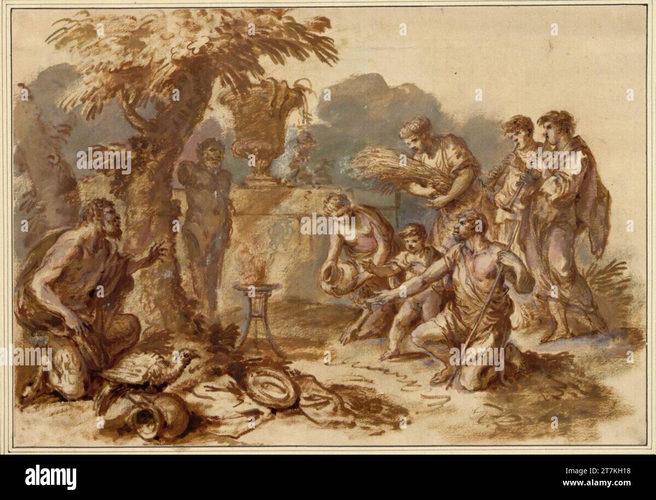 Meister der Satyrsfamilie Satyrn and shepherds sacrifice in front of a ...