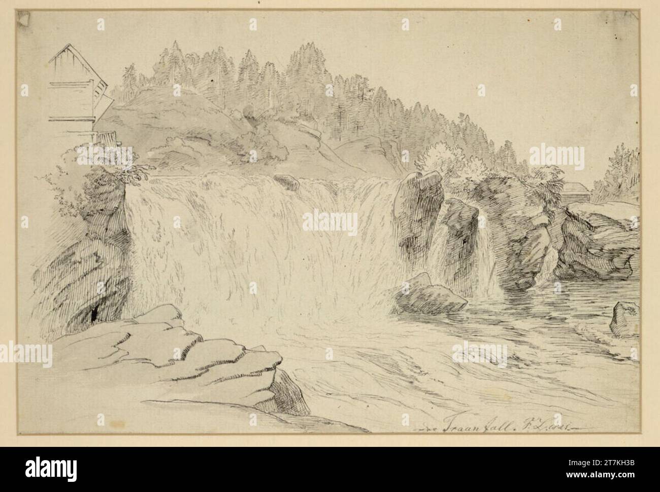 Friedrich Loos The Traunfall. Feder, ink, gray -laved 1821 , 1821 Stock ...