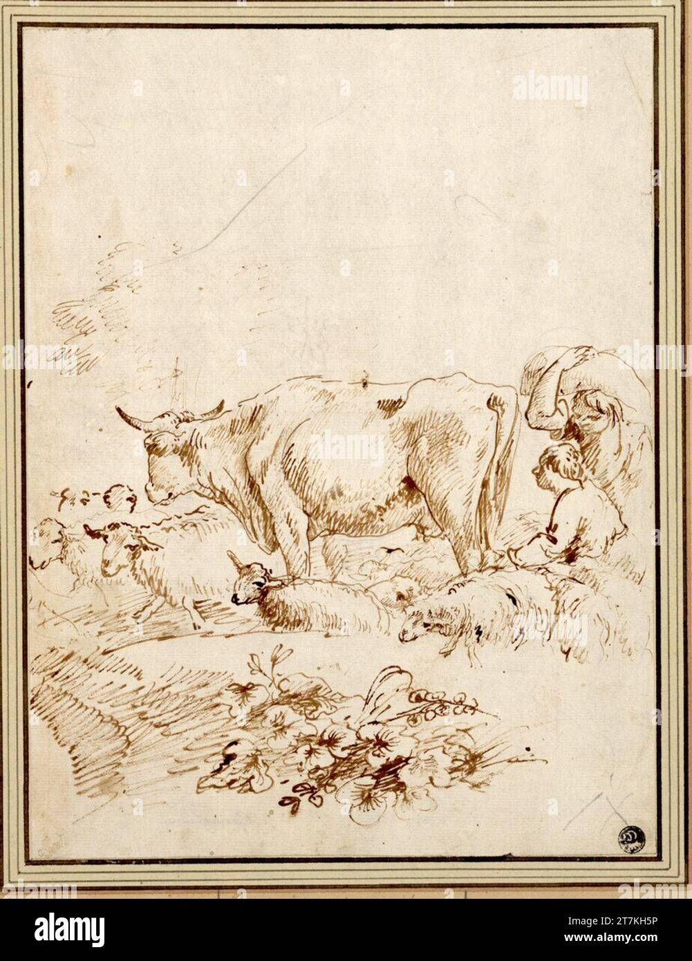 Carlo Antonio Tavella Spit. Sheep, in the middle of which a cow, pulled ...