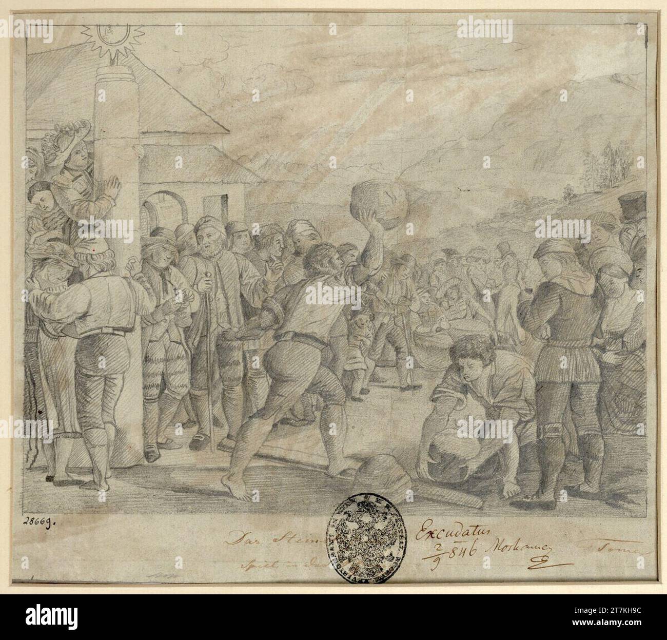 Matthias Rudolf Toma The stone thrust in Switzerland. Pencil 1846 ...