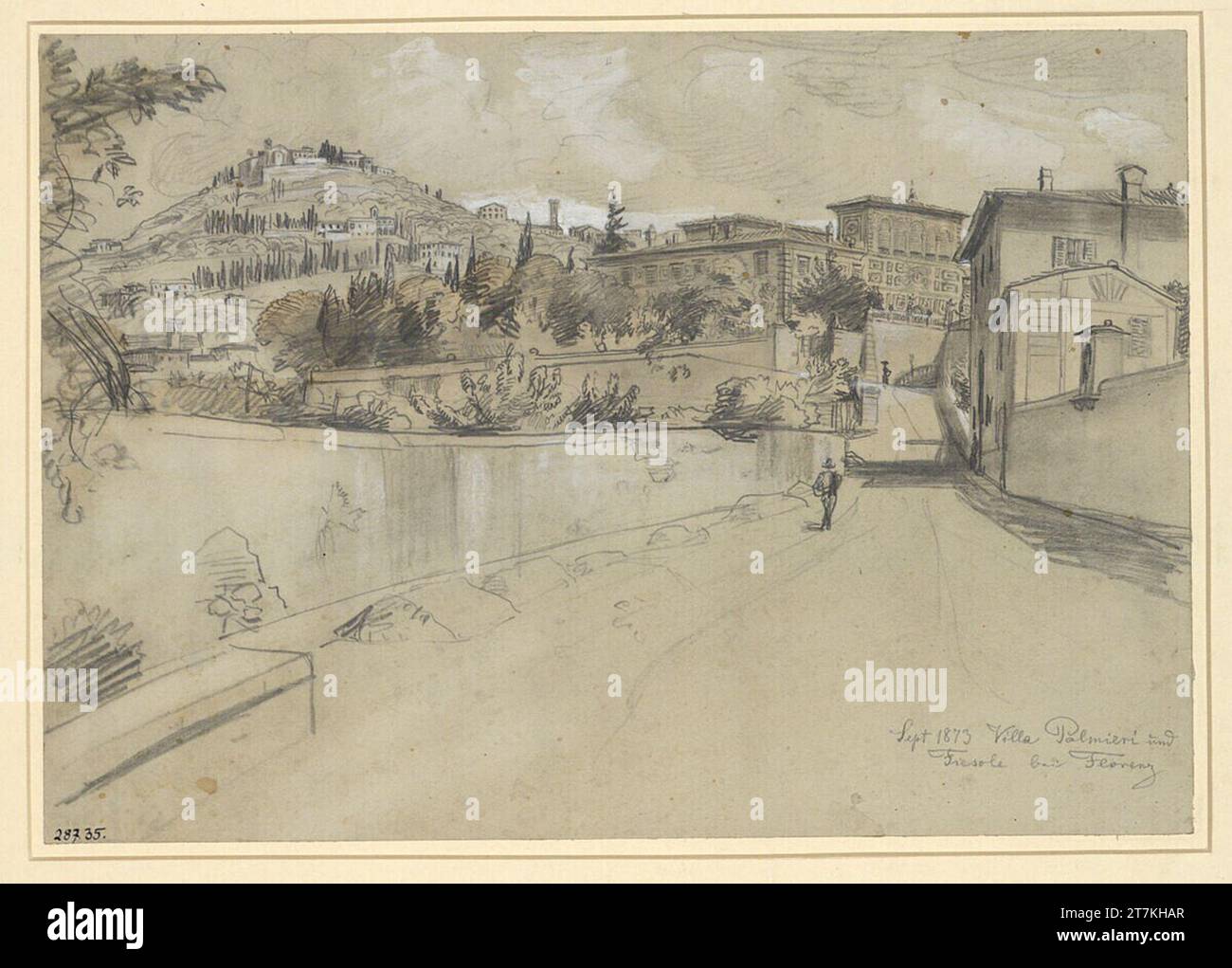 Rudolf Schick Villa Palmieri and Fiesole near Florence. Pencil, tender ...