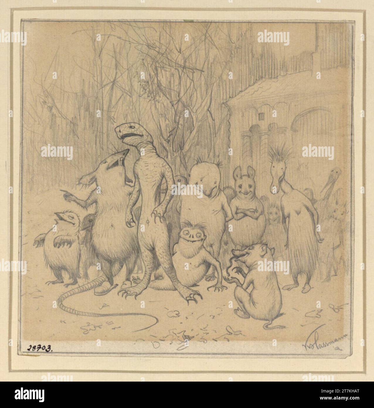 Karl Hassmann Landscape with grotesque animals. Pencil, spring, ink ...