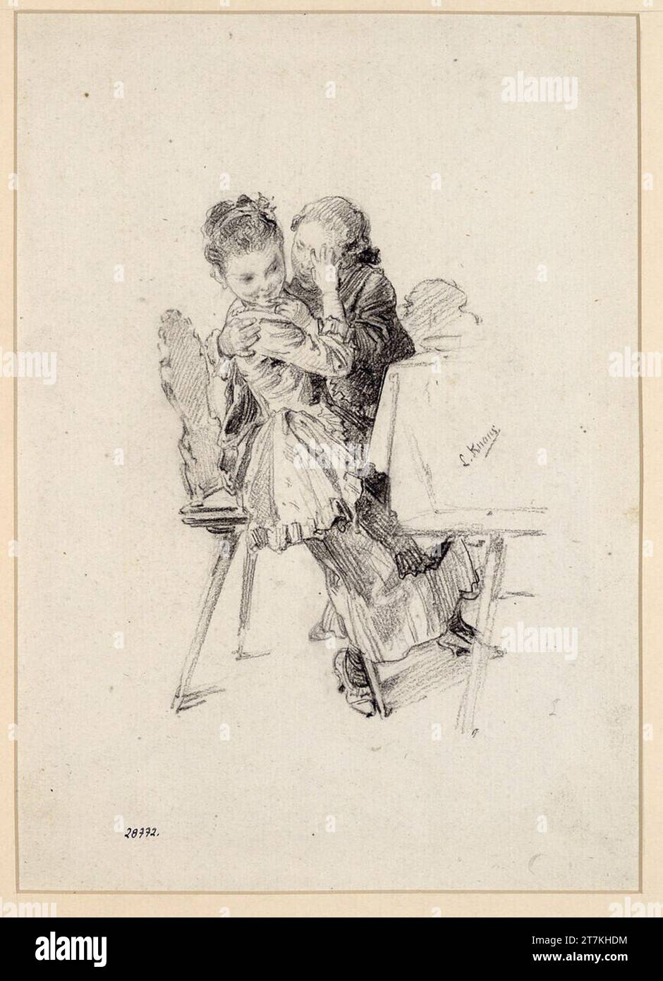 Ludwig Knaus Shake pair of children in rococo coasts at a table. black ...