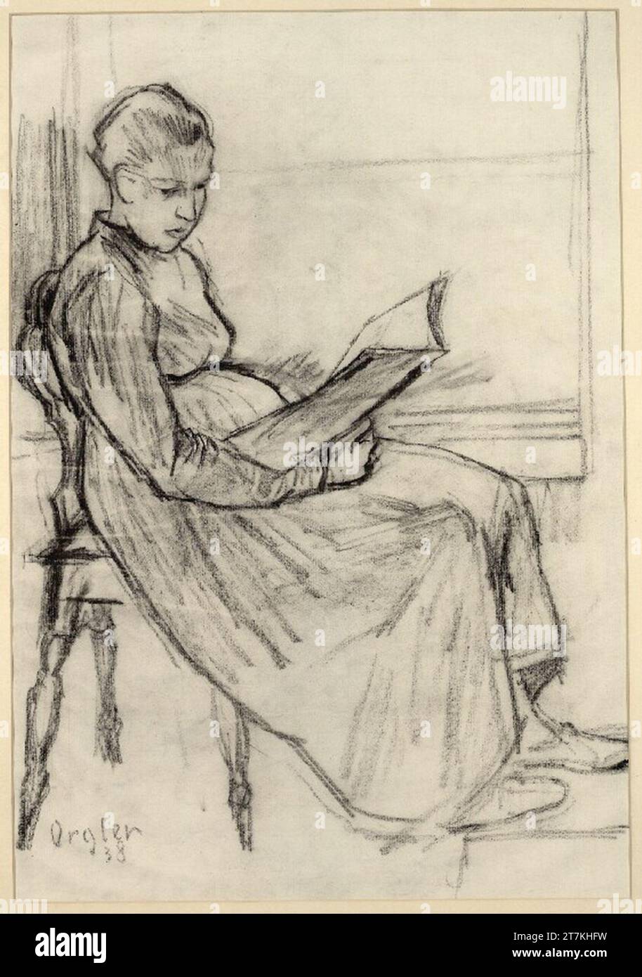 Sepp Orgler Reading woman. Coal 1938 , 1938 Stock Photo - Alamy