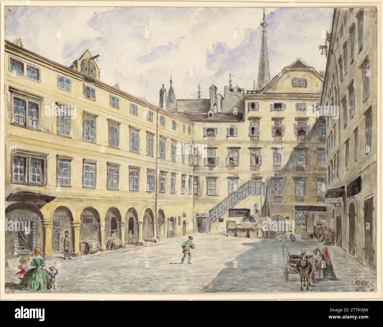 Emil Hütter Farm market. Watercolor 1858 , 1858 Stock Photo - Alamy