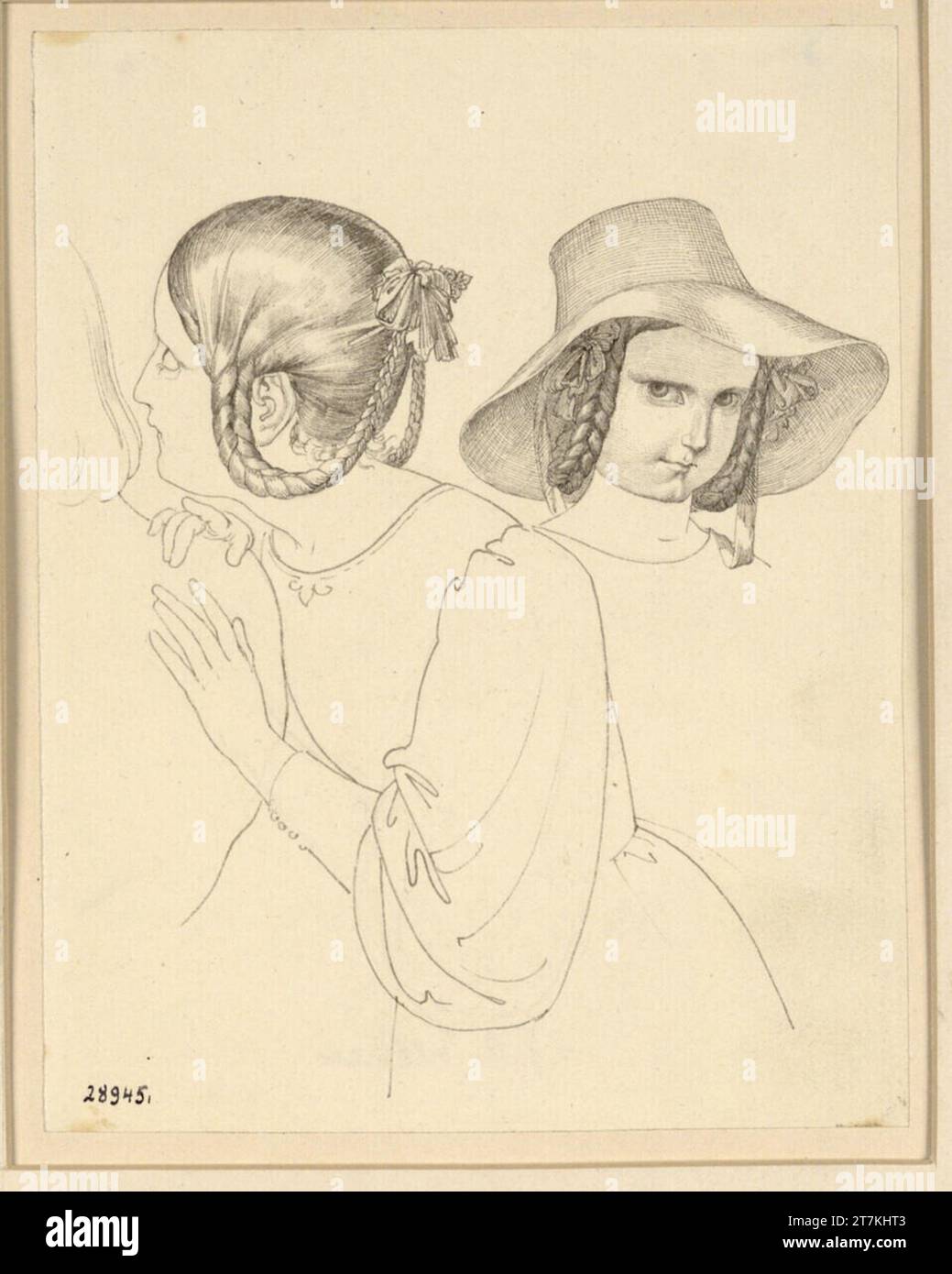 Ferdinand Fellner Studies by two girls, one of whom leans on the ...