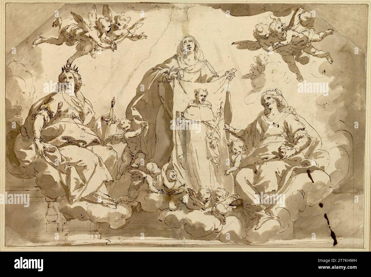 Orazio de' Ferrari The glorification of sacred dominic. (Maria carries ...