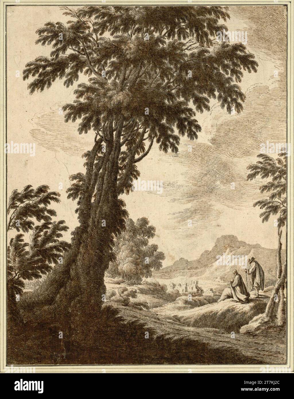 Lodovico Mattioli Mountain landscape with a dominant tree and a calm on ...