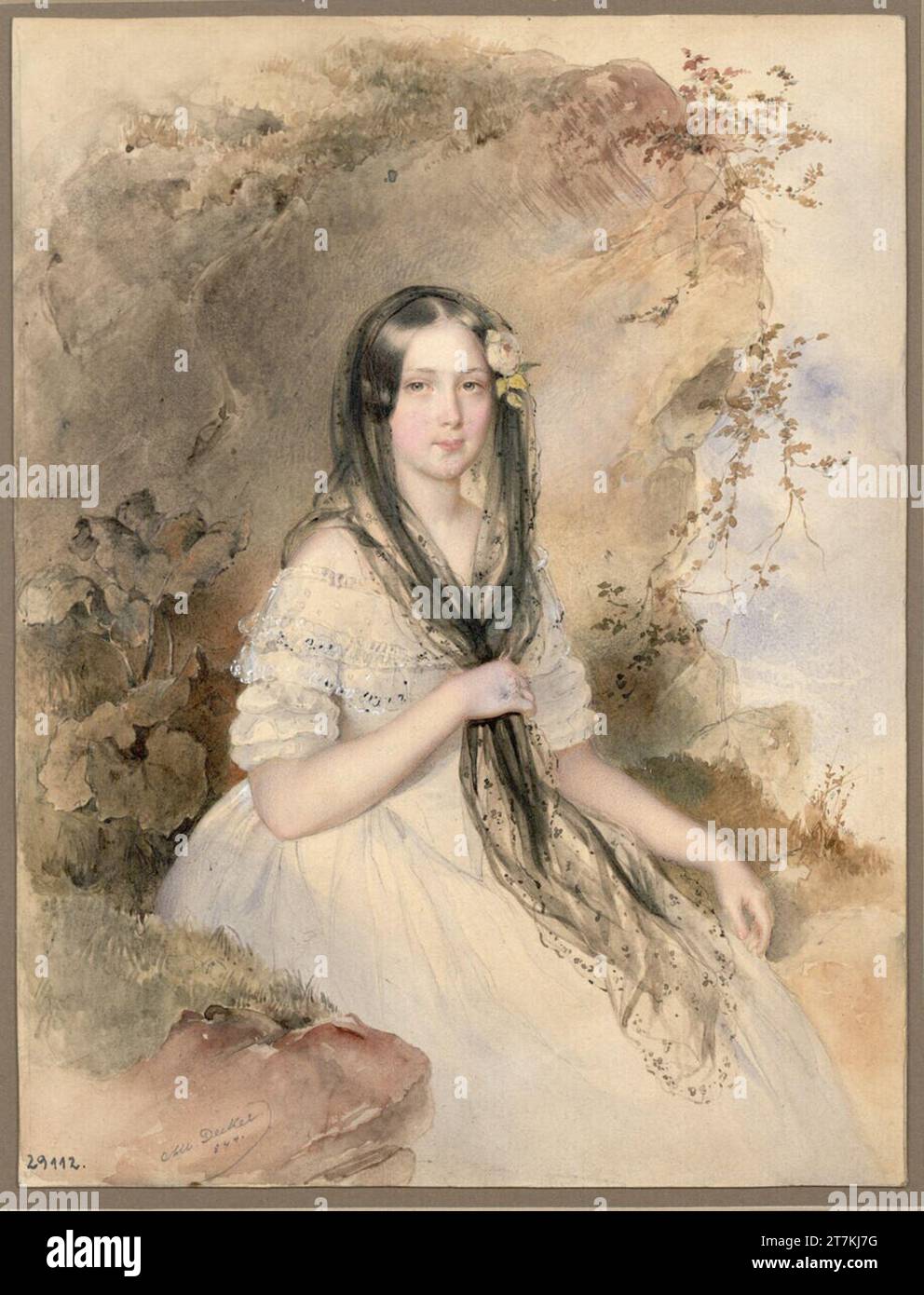 Albert Decker Portrait of a lady. Watercolor, deck white, via pencil ...