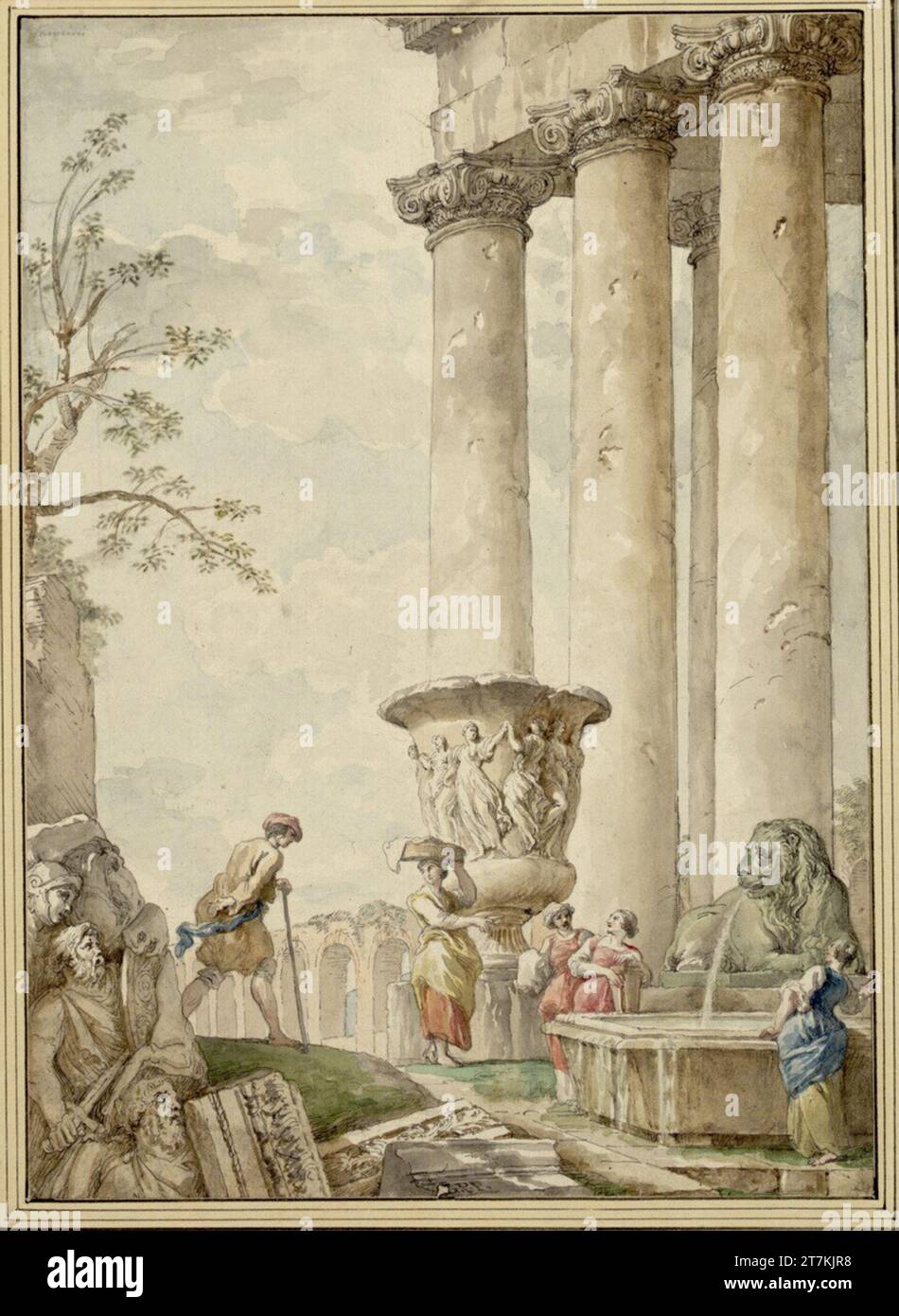 Giovanni Paolo Pannini Temple ruins; In the middle a relief amphora, on ...