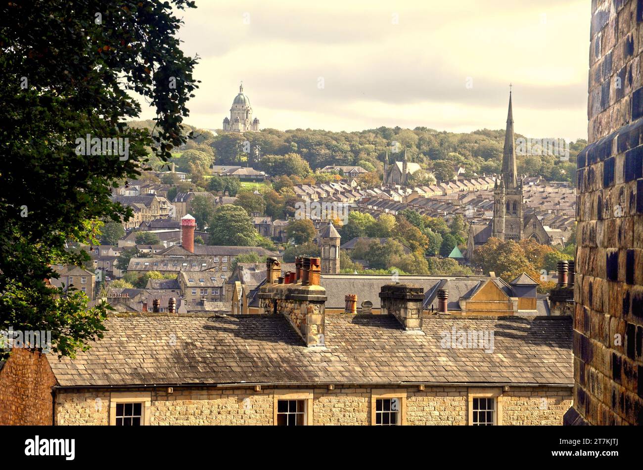 An aerial view of the cityscape of Lancaster, UK from a roof Stock ...