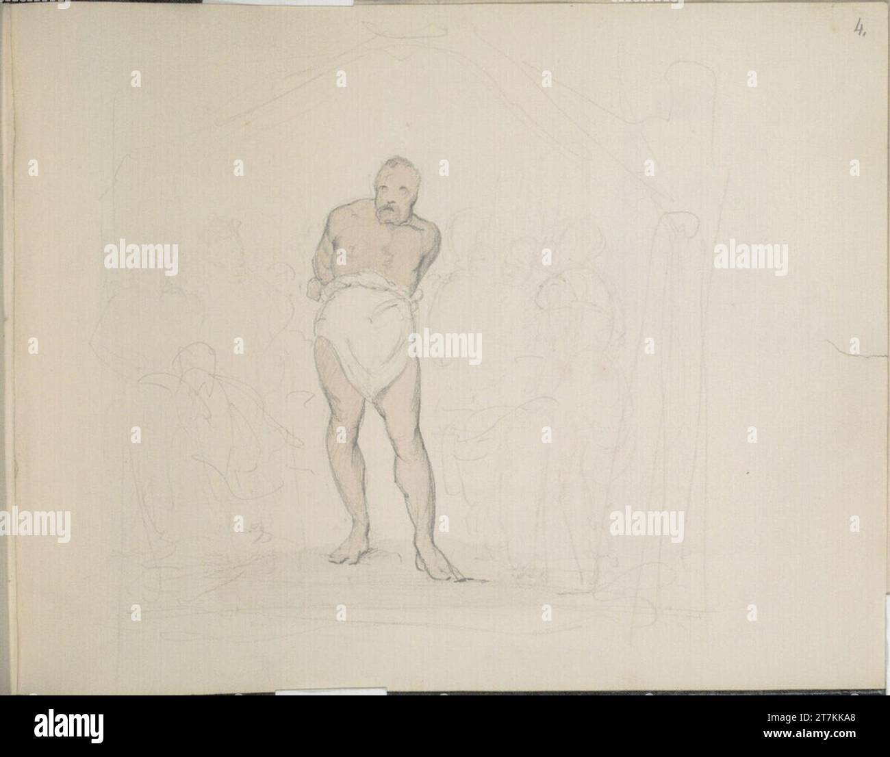 Josef Danhauser Study of an athlete within a figural composition sketch (Samson). Pencil ...