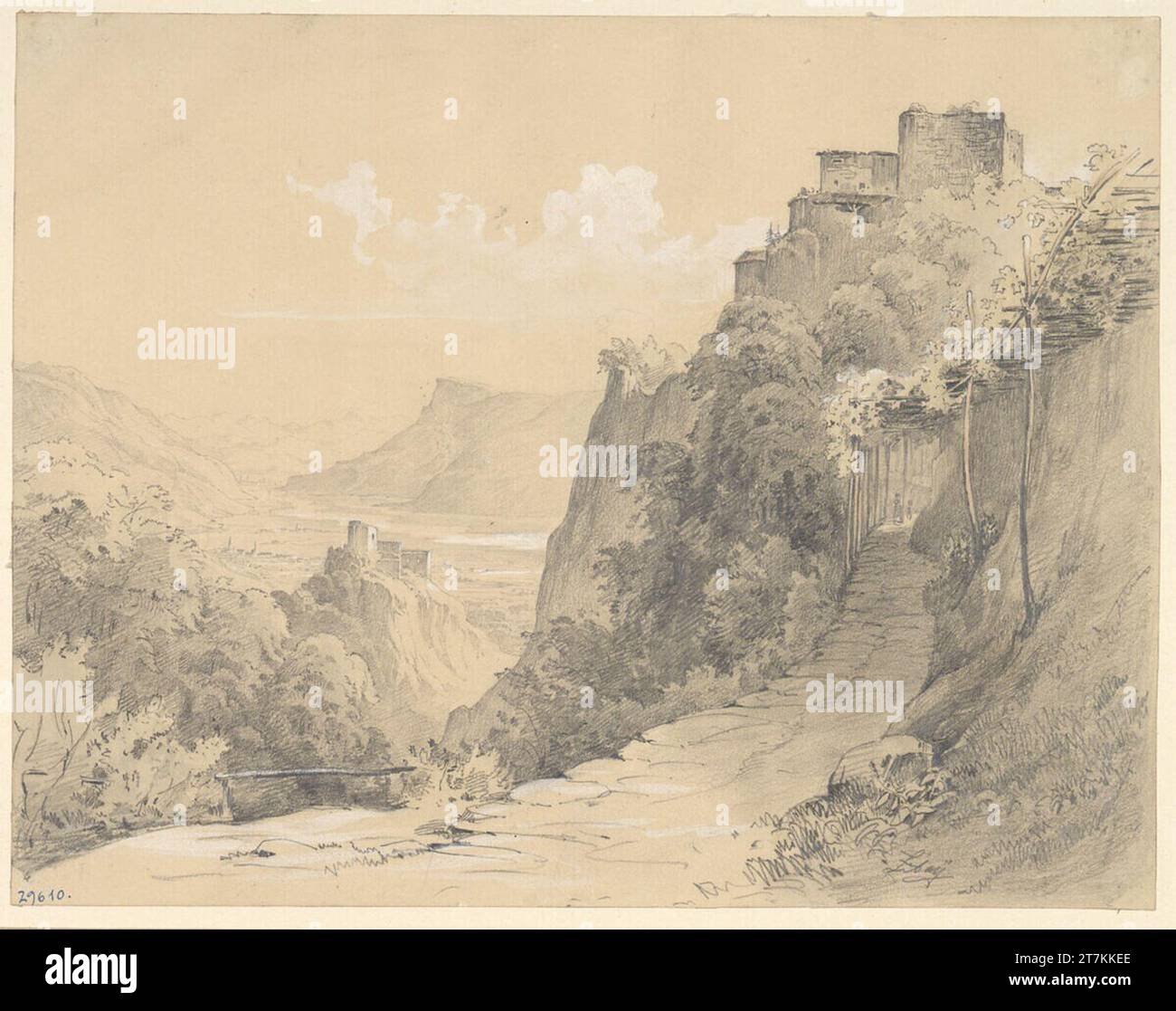Karl Ludwig Libay Landscape with two castle ruins. Pencil, deck white ...