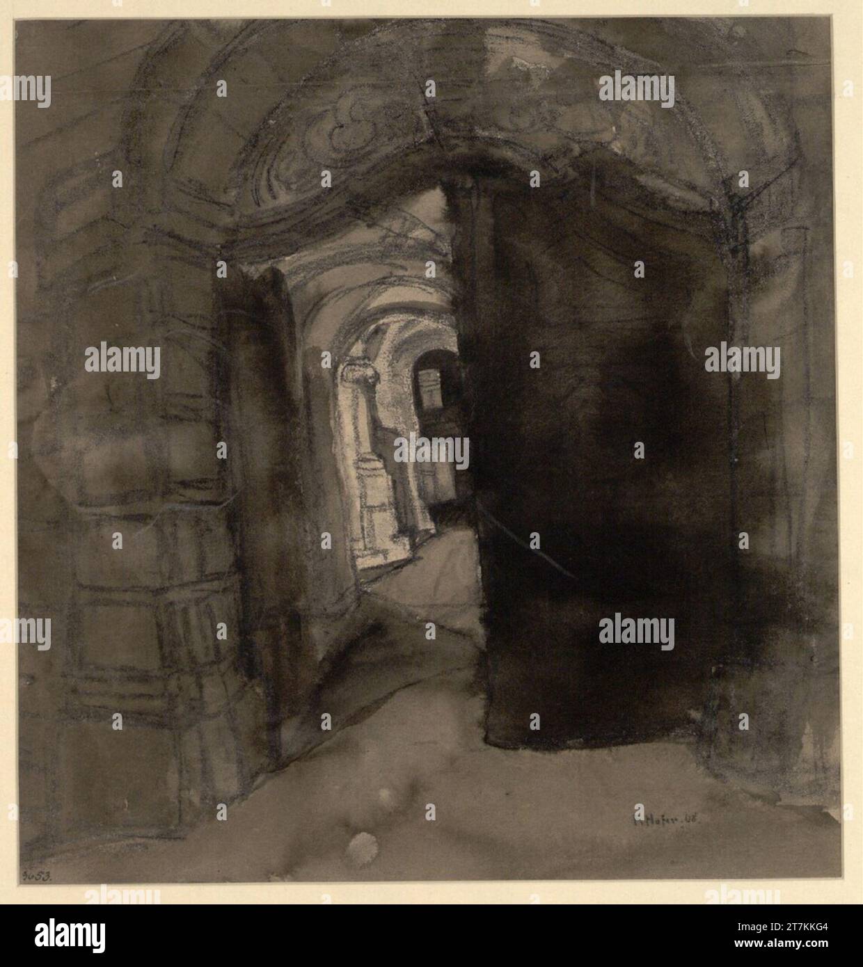 Franz Hofer View into a baroque goal entrance. Chalk, laved 1908 , 1908 ...