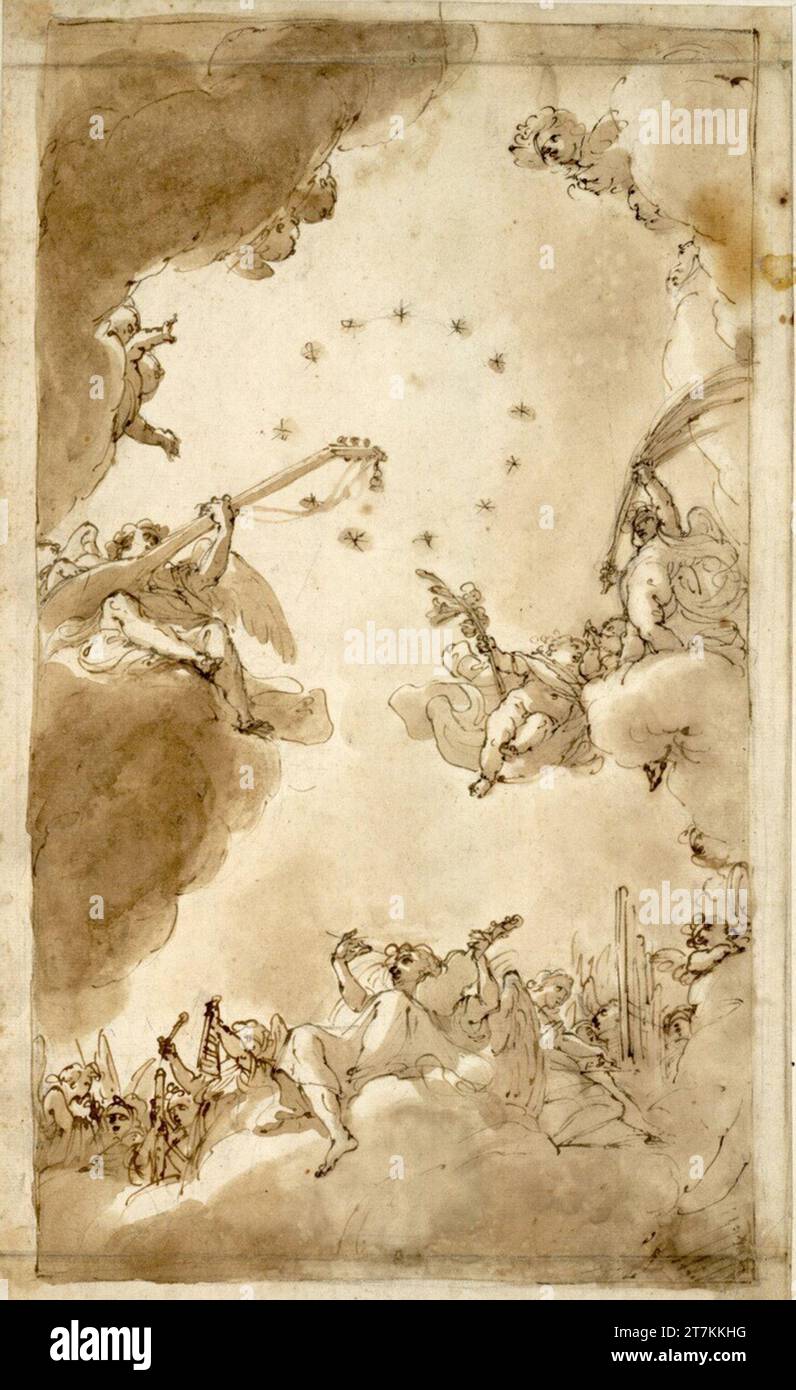 Ubaldo Gandolfi Music angels on clouds in view; Theorbe, Cister (Citola ...