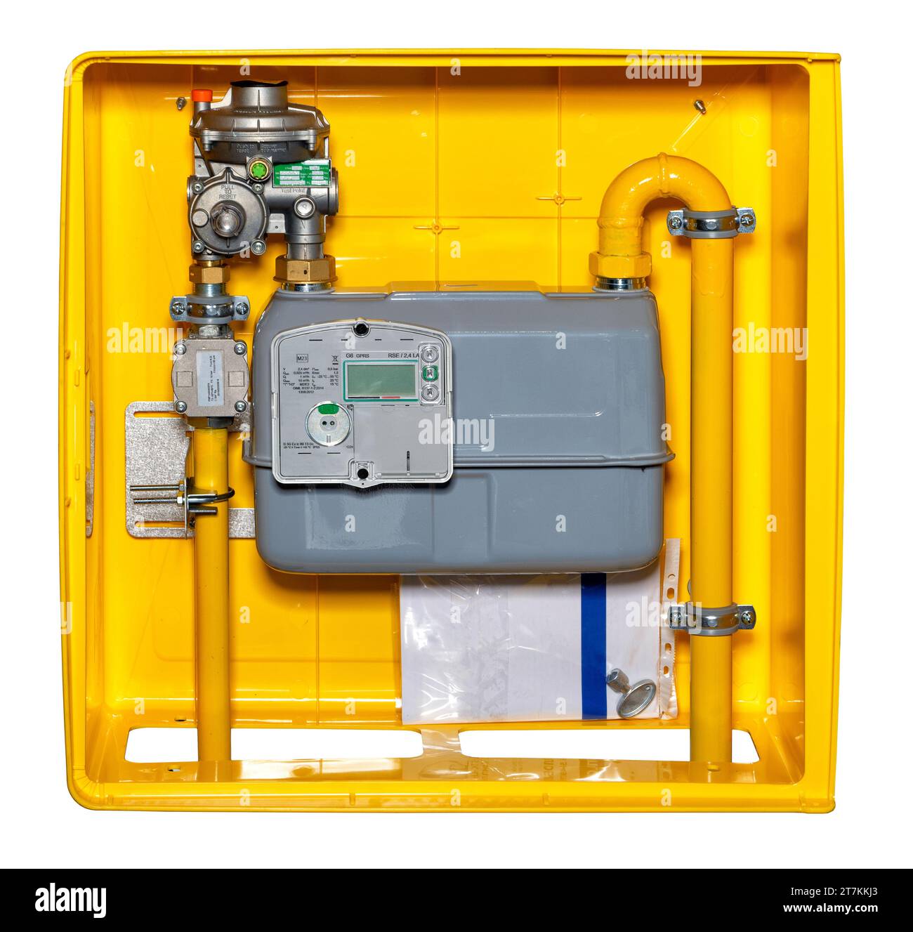 Gas metering unit, counter for distribution gas. Isolated on a white ...