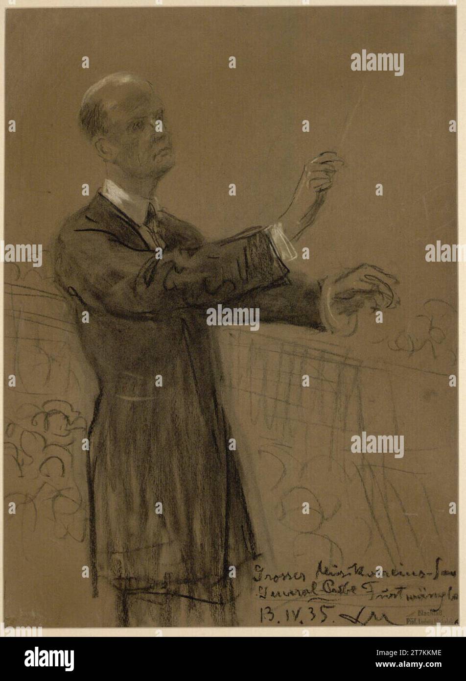 Ludwig Michalek Furthwängler conducting. Chalk, white heighted, brown ...