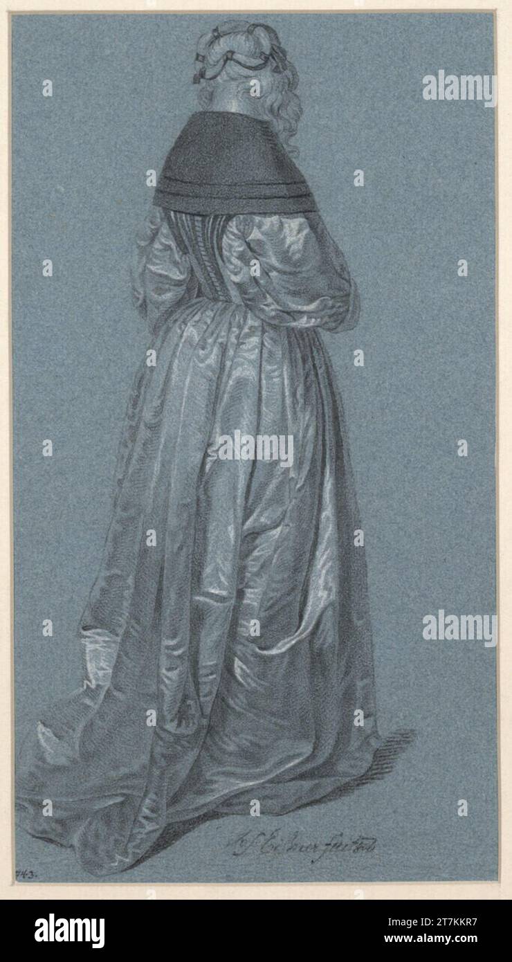 Joseph Eißner Standing lady in back view. Chalk, white heighted, blue ...