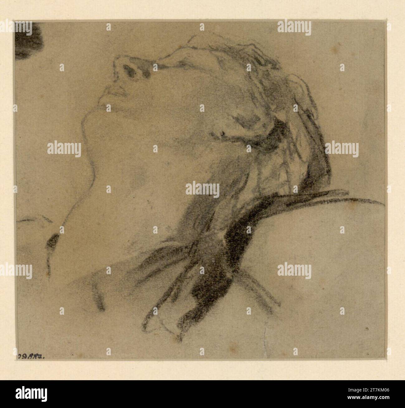 Alois Delug Head of a lying woman for the painting the refugees. Wiped ...