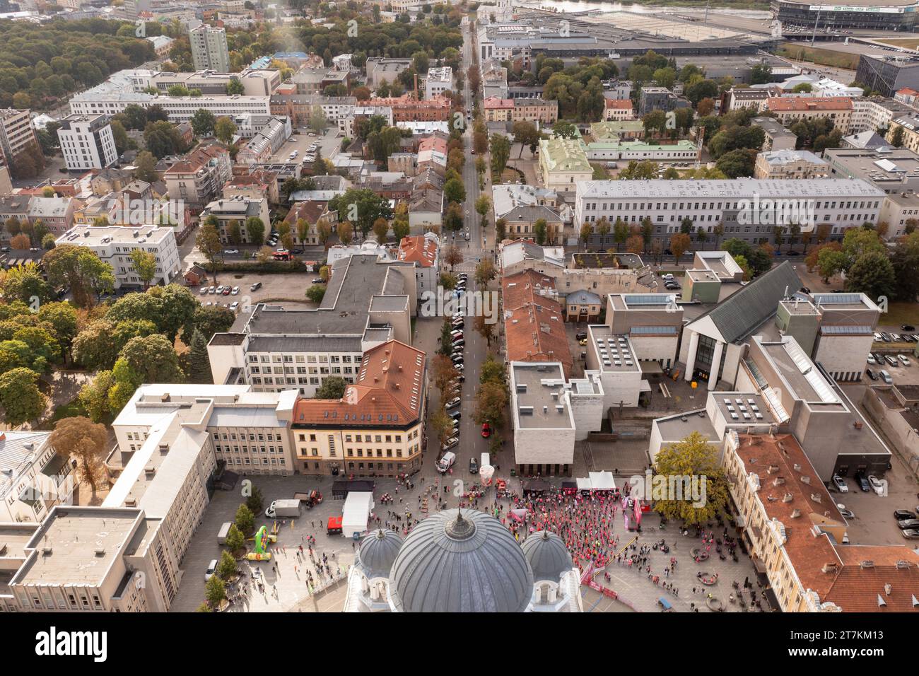Drone photography of closed up city a for a marathon and meeting place ...