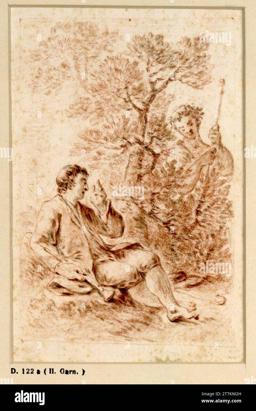 Joh. Heinrich Rode Sitting with Schalmei; A shepherd behind a bush ...