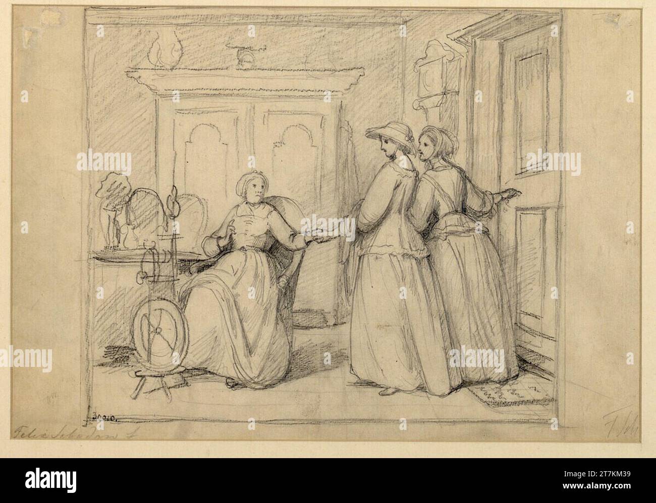 Felix Schadow Two young women leave the room of an old woman on the ...