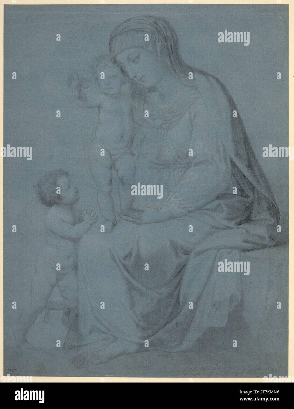 Hubert Maurer Madonna with child and Johannes. Chalk, pencil, heighted ...