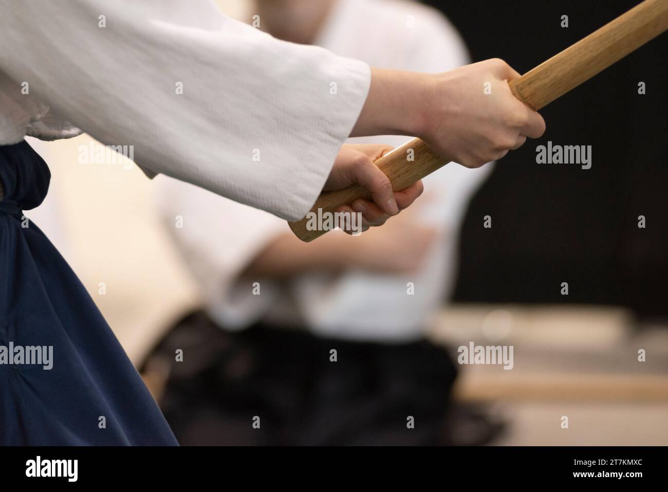 Woman in Black Hakama with Wooden Sword Bokken Stock Photo - Alamy