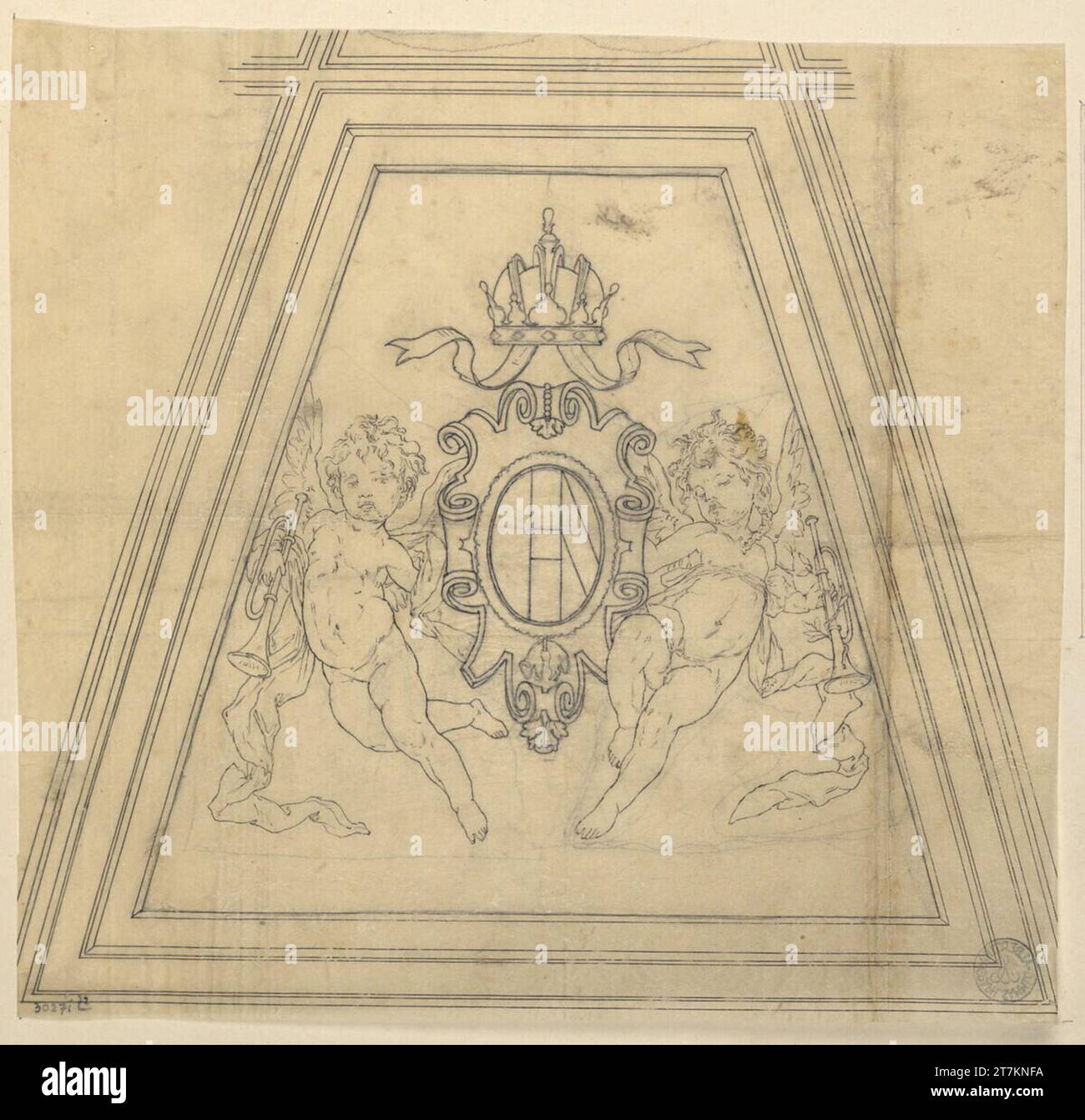 Rudolf Weyr Coat of arms flanked by two putti. Ink, feather Stock Photo ...