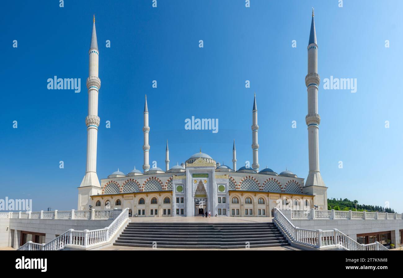 Camlica Mosque of Istanbul front view of main entrance porch and ...