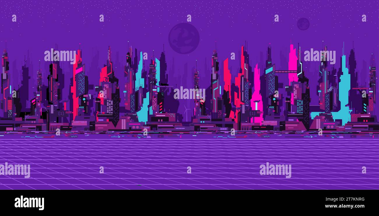 Flat Simple Abstract Futuristic Sci-fi Cyber Space City Landscape ...