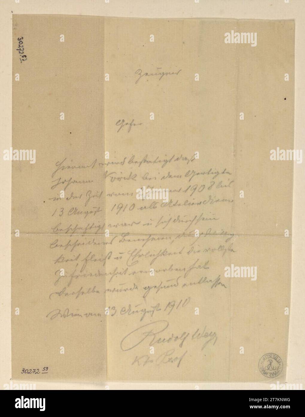 Rudolf Weyr Skizzenblatt (certificate). Pencil, transparent paper Stock ...