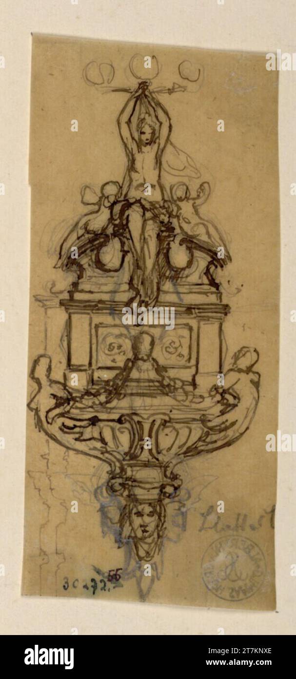 Rudolf Weyr Skizzenblatt. Pencil, ink, spring, transparent paper Stock ...