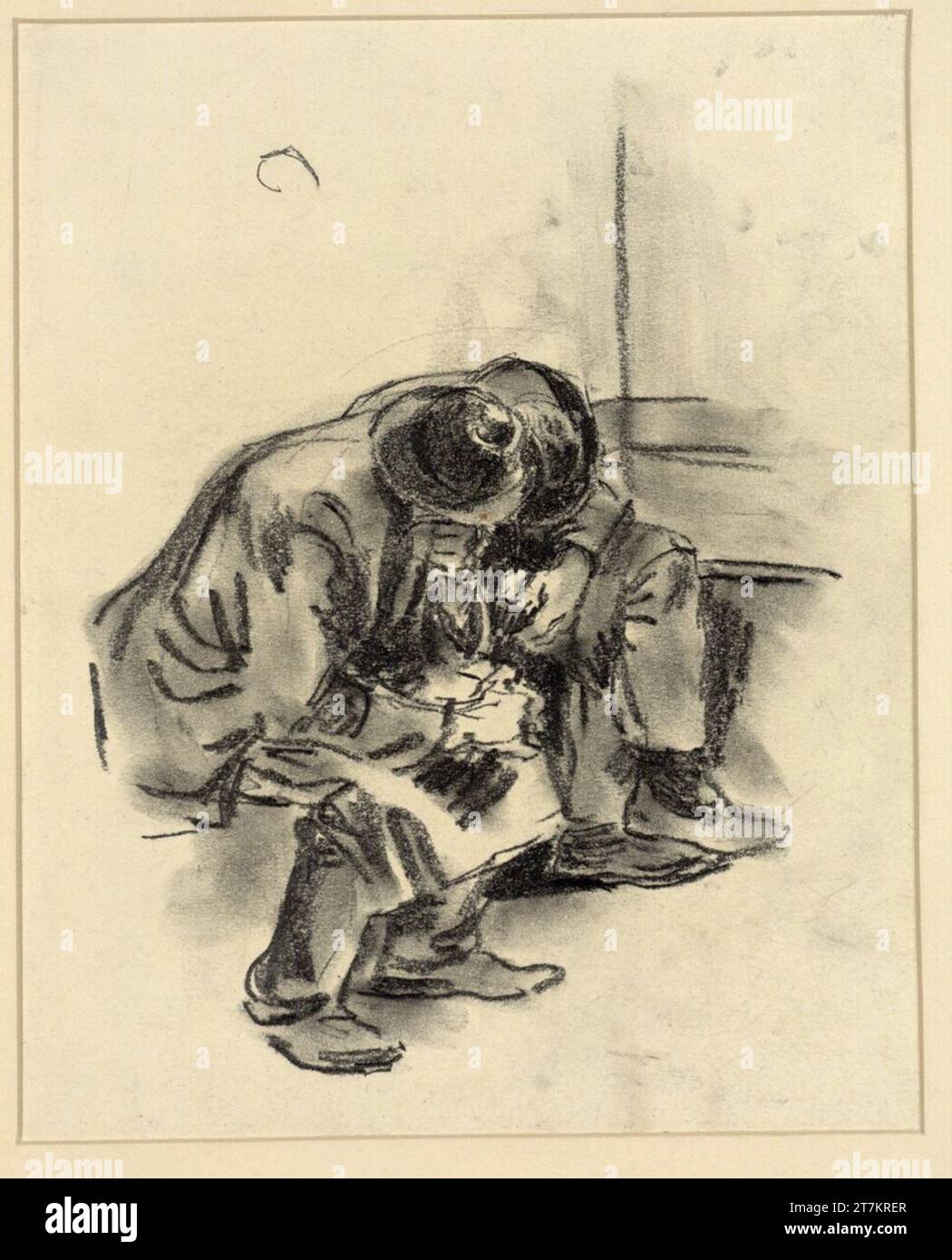 Franz Hofer Two seated men over an object bent men. Chalk Stock Photo ...