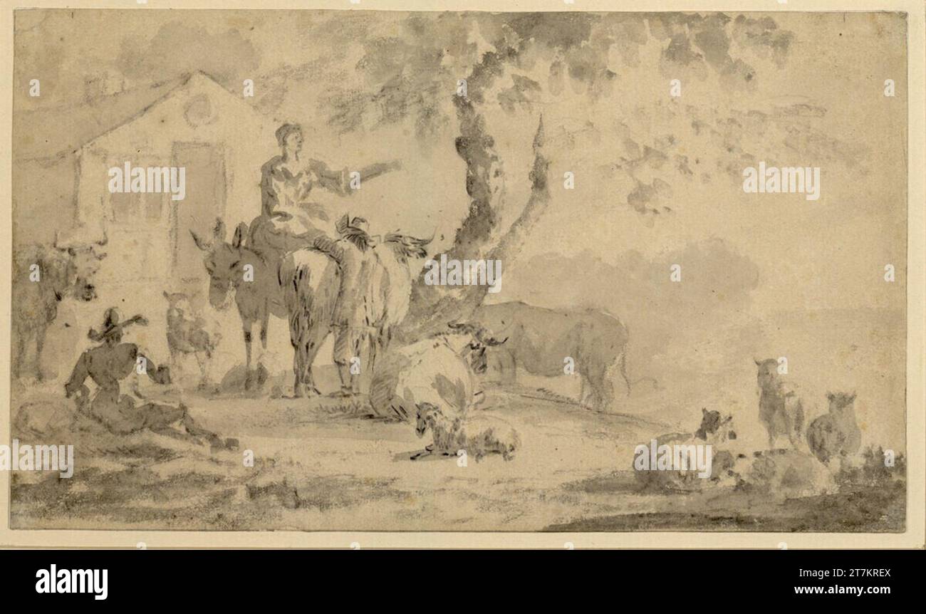 Anonym Landscape with herds of cattle (small cattle herds, shepherds ...