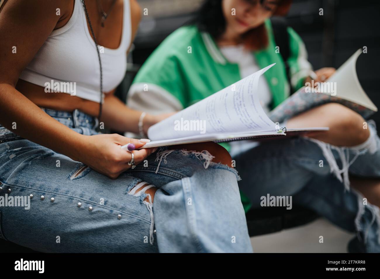 High School Girls Enjoying Casual Learning Outdoors, Sharing Knowledge ...