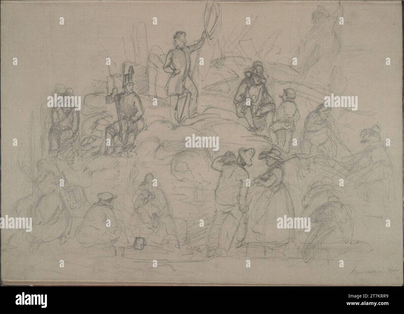 Johann Nepomuk Passini Barricade fight scene in Vienna. Pencil 1848 (Sketchbook: 1848 - 1849 ...