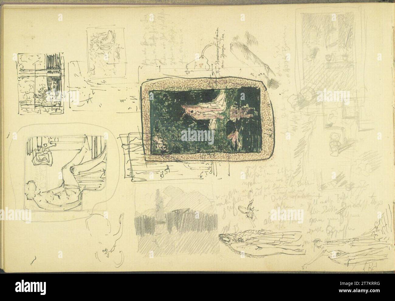 Alexander Rothaug Different sketches. Pencil; Ink feather; Color chalk ...