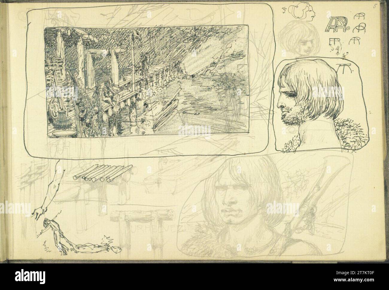 Alexander Rothaug A draft composition, four head studies; "Urhelvezier ...